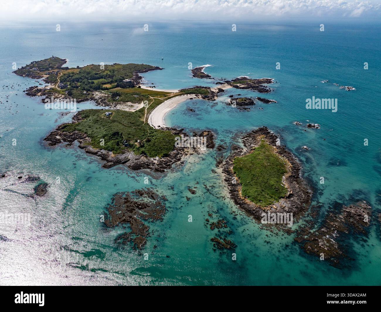 Aerial view of Chausey Island with its historic quarries in the English ...