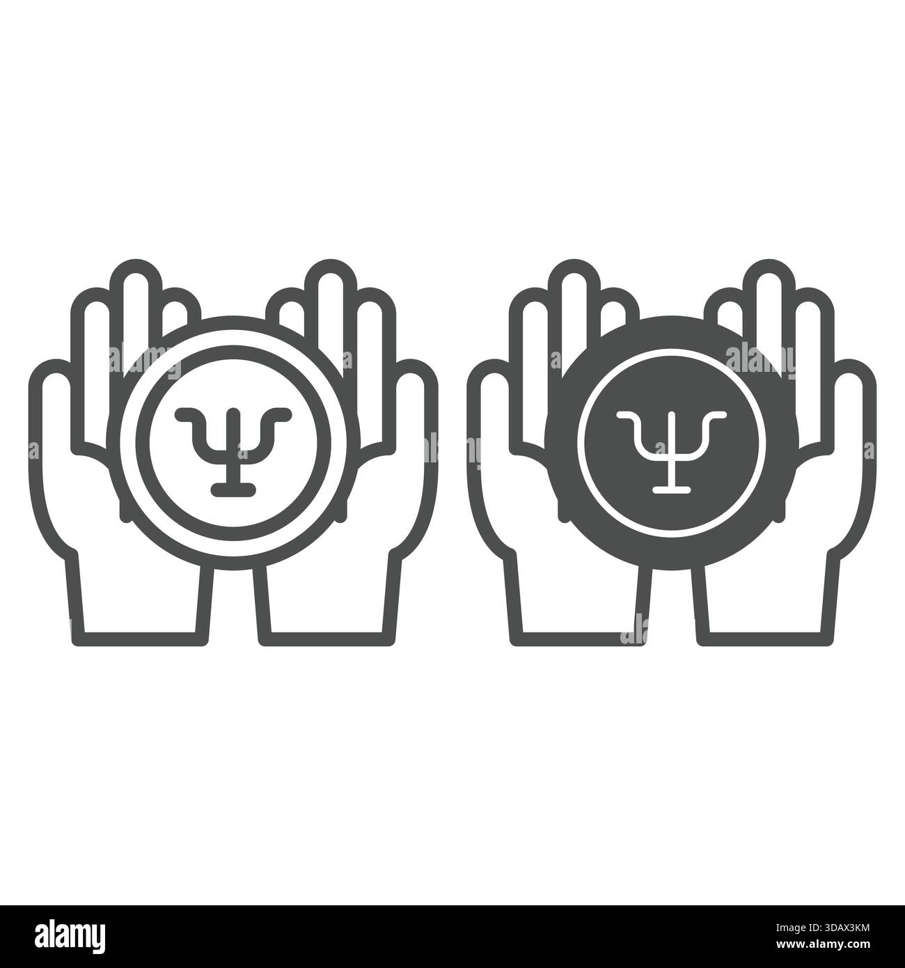 Hand palms with trident ball line and solid icon, psychology concept ...