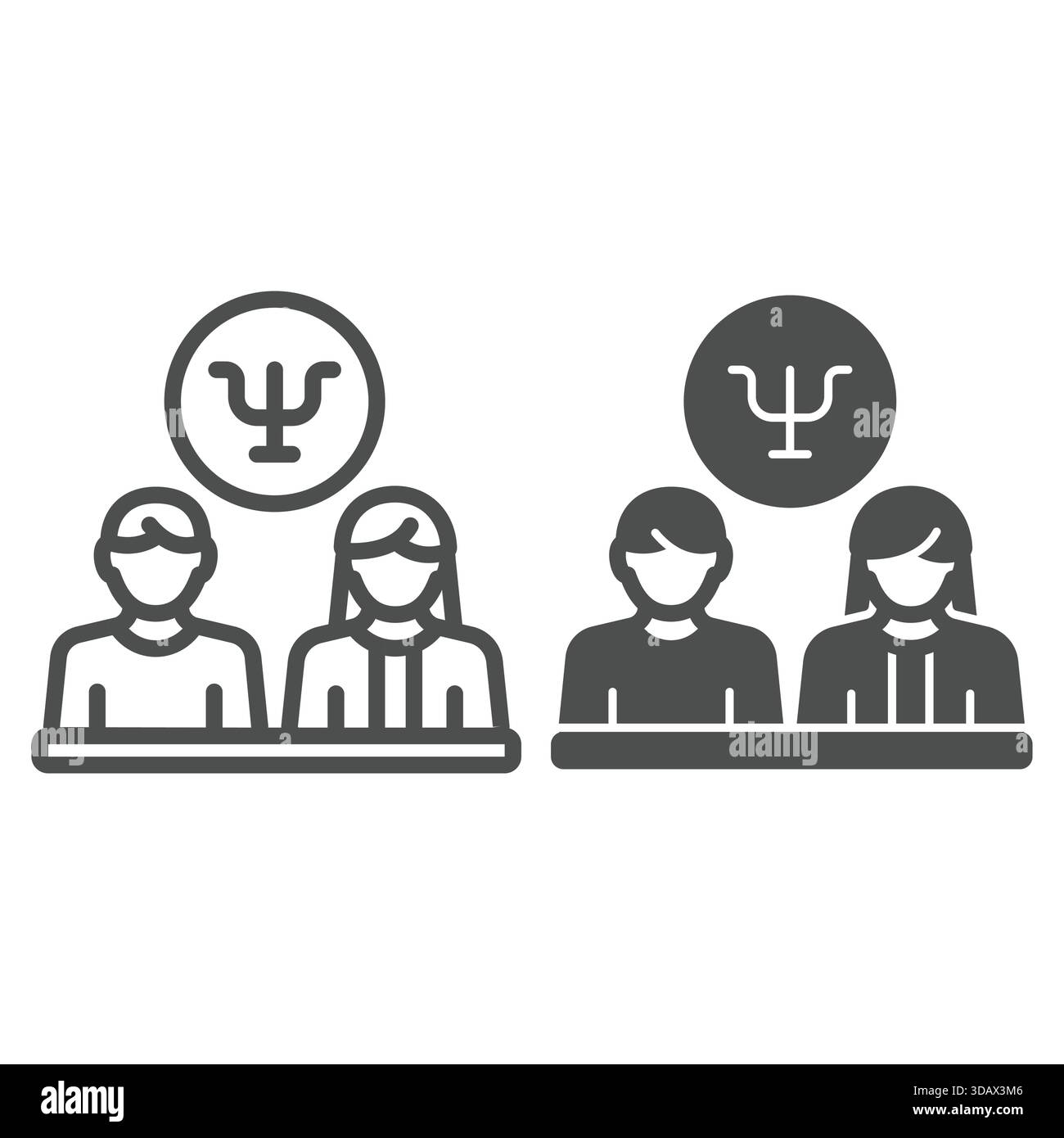 Man and woman with trident bubble line and solid icon, family ...