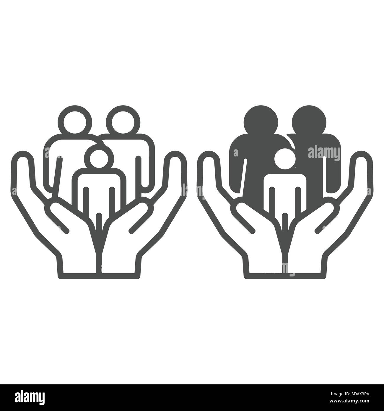 Family with child on hands line and solid icon, family psychology ...