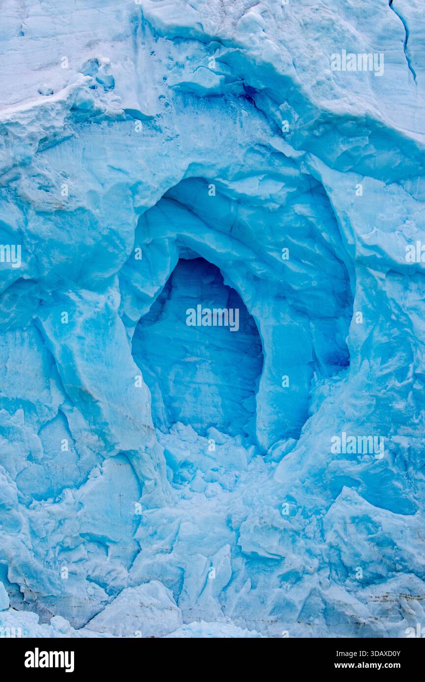 Blue ice wall of Monacobreen, glacier in Haakon VII Land which ...
