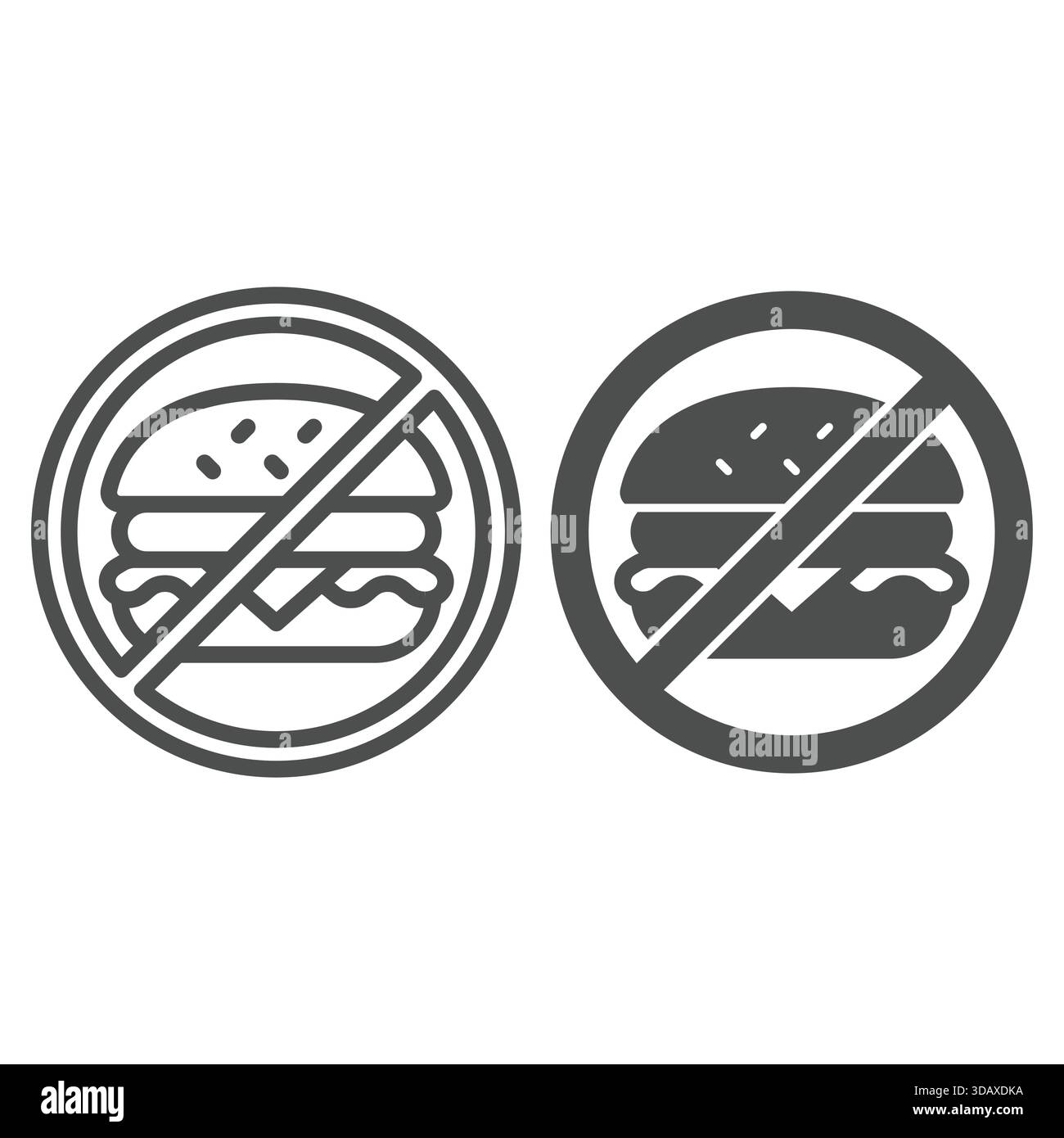 Hamburger with meat ban line and solid icon, prohibited elements ...