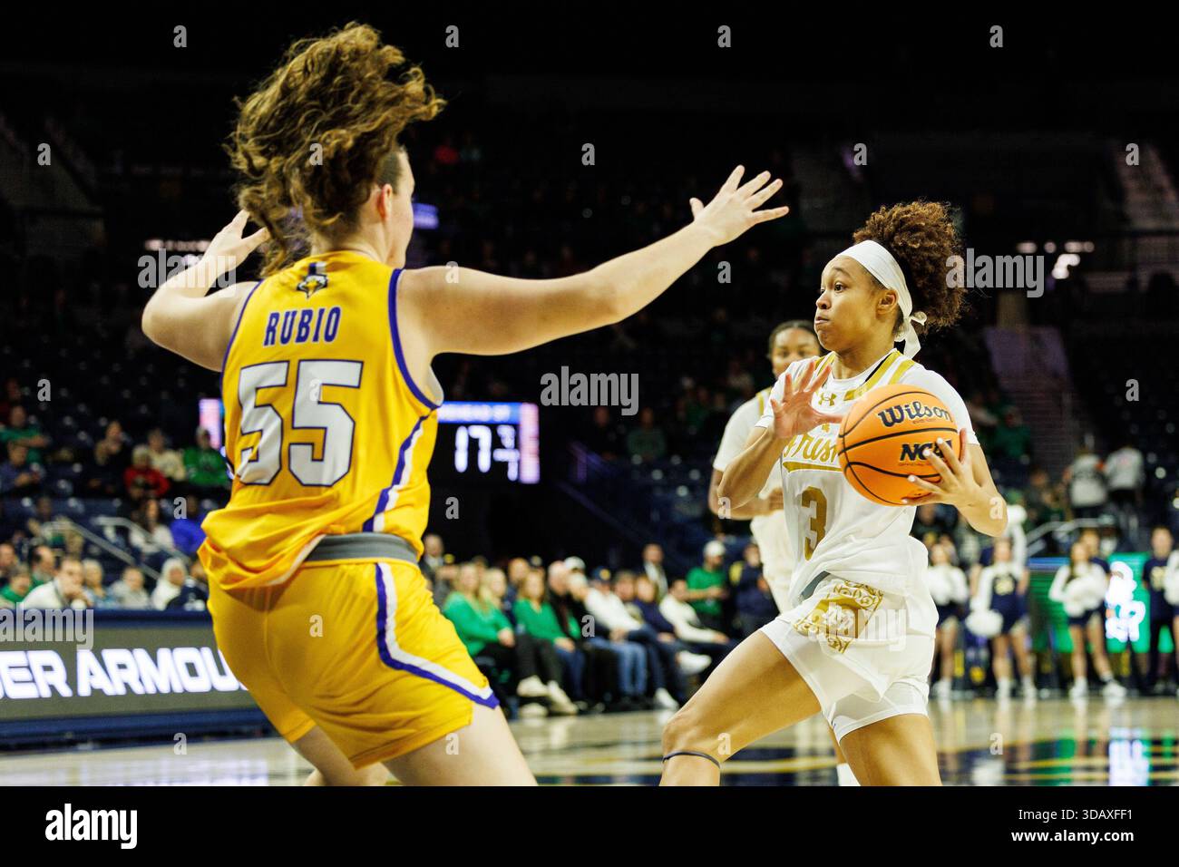 December 11, 2025: Notre Dame guard Hannah Hidalgo (3) drives to the ...