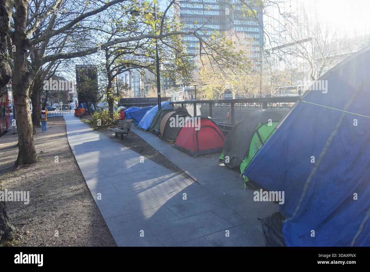 London, UK. 21st November 2025. Tents line Euston Road opposite ...
