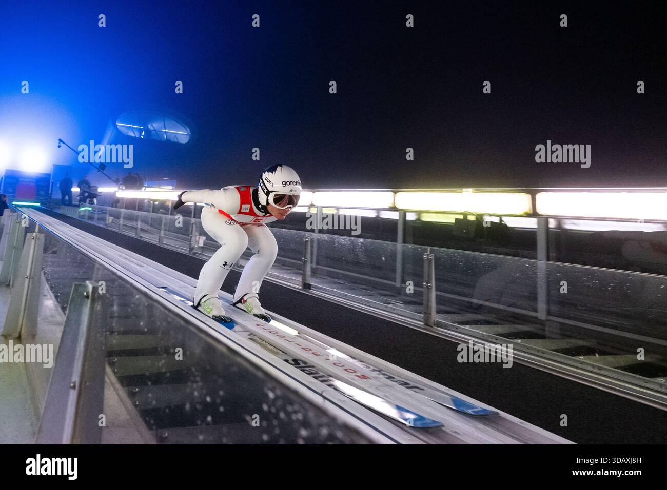 LANISEK Anze (Slovenia) on the approach / Inrun on the ski jump tower ...