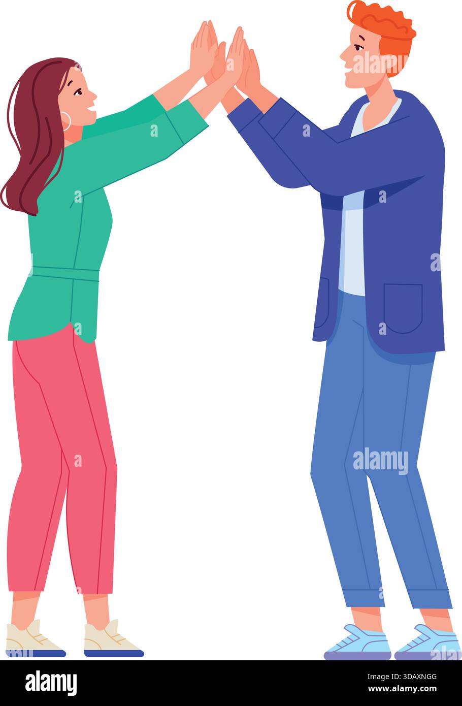 Boy and girl give high five. Informal greeting isolated on white ...