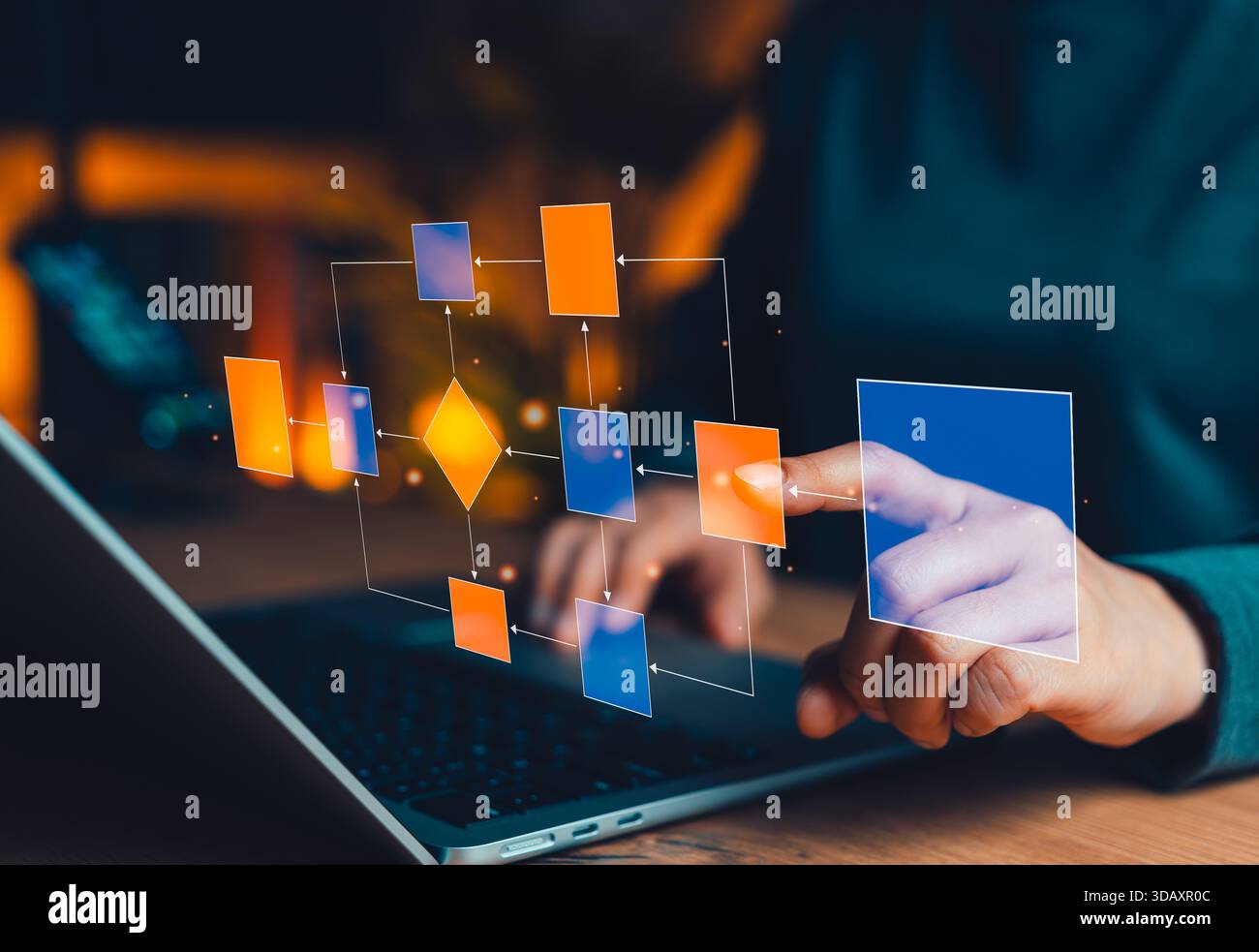 Business process automation and workflow diagram concept. Person ...