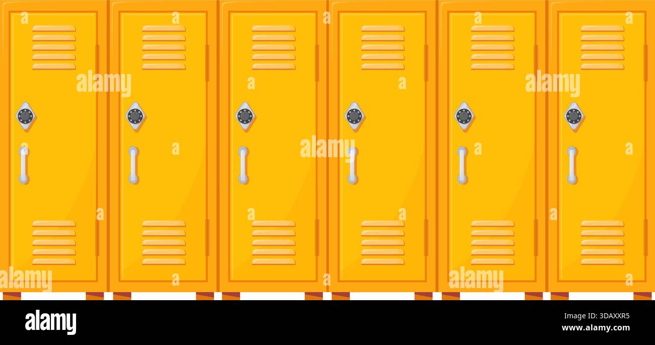 Closed lockers. Cartoon office storage with yellow doors isolated on ...