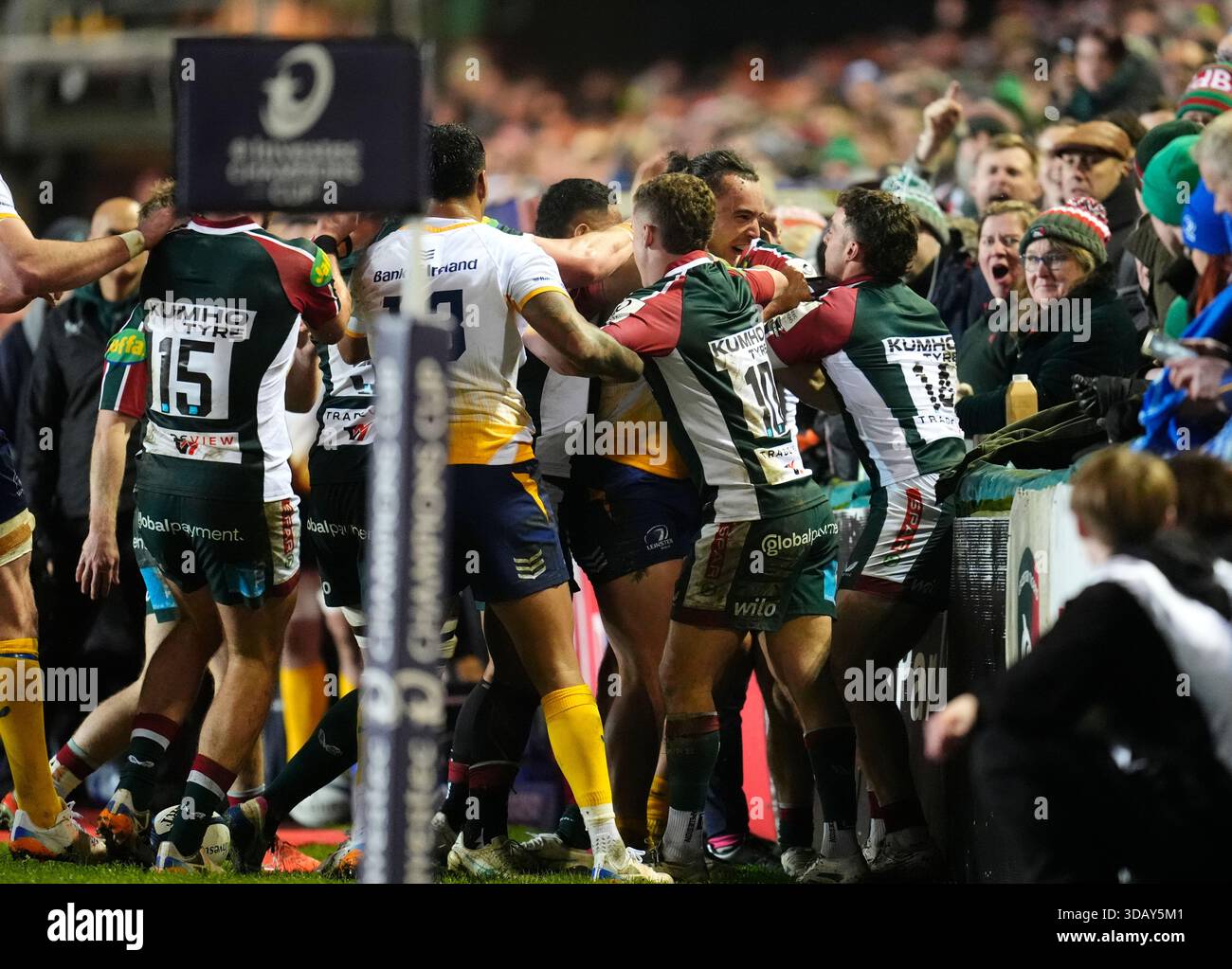 Tempers fray between Leinster Rugby and Leicester Tigers players during ...