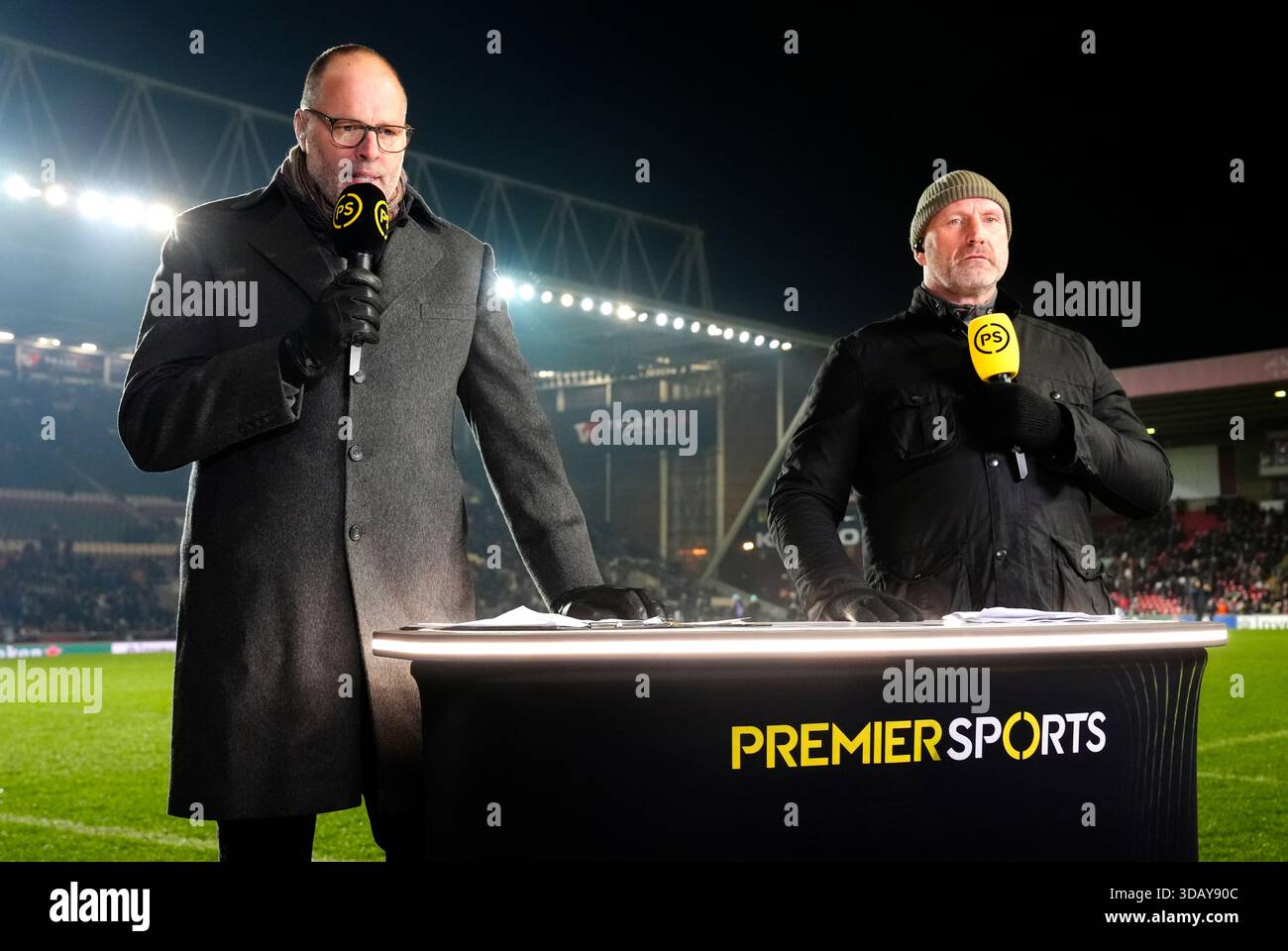 Premier Sports pundits Martin Bayfield and Lawrence Dallaglio during ...