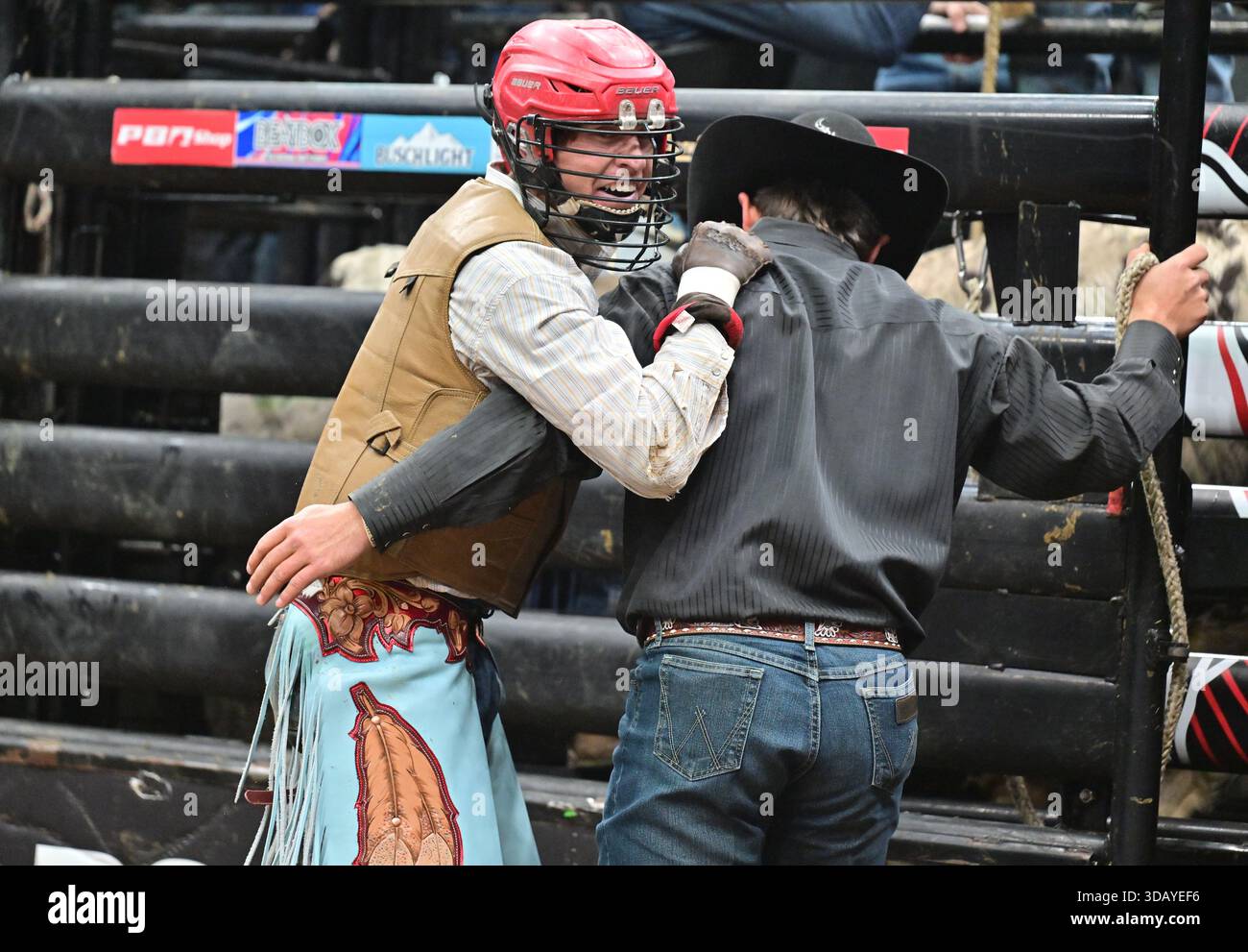 ST. LOUIS, MO - DECEMBER 07: Bullrider Dalton Rudman reacts after being ...