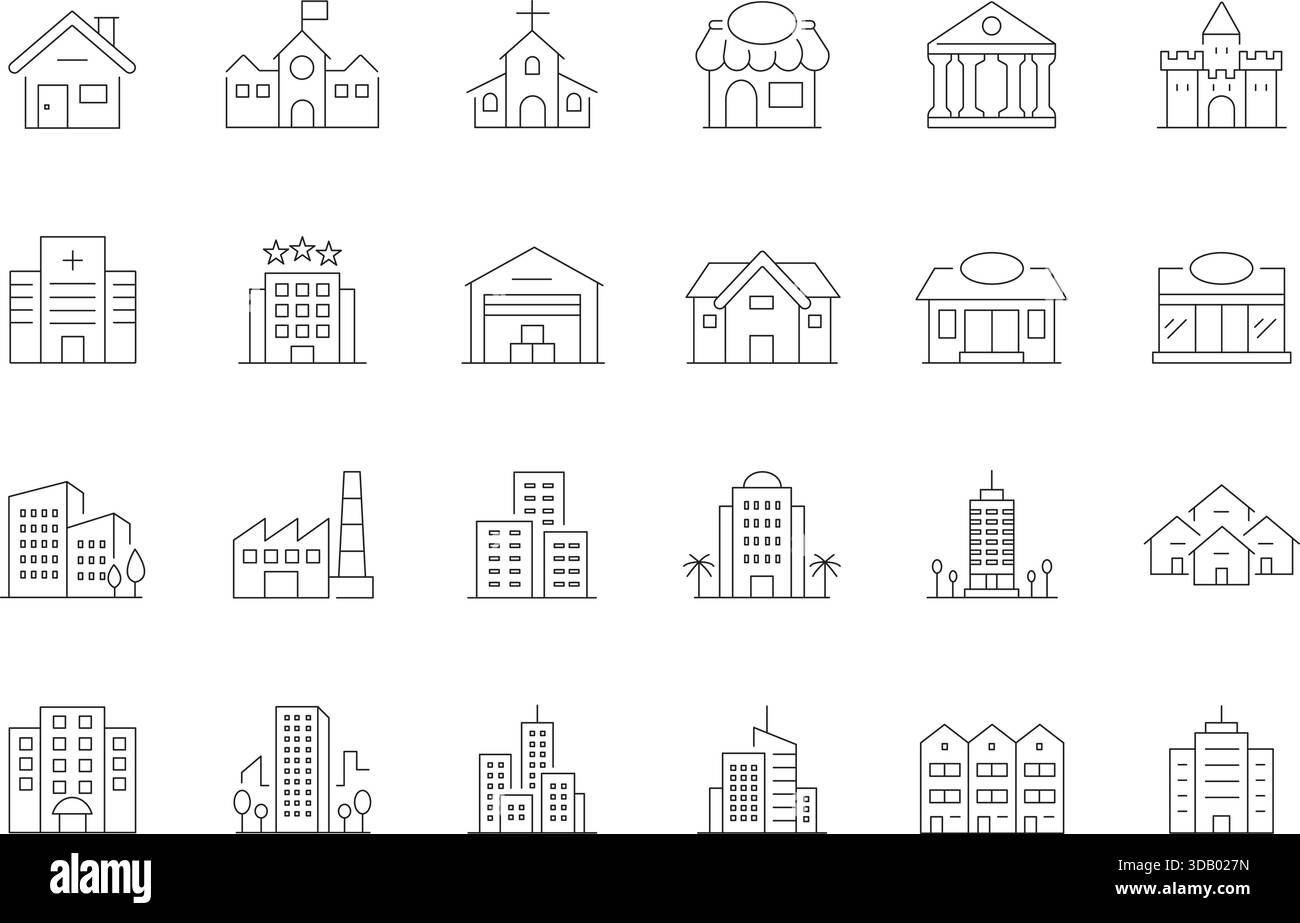 Building and City Thin Line Icons Set. Vector Outline Symbols for Real ...