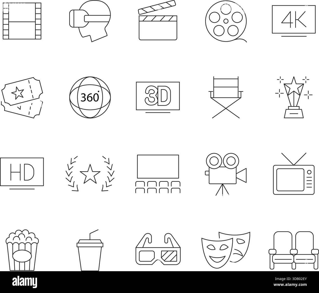 Cinema Line Icons Set. Collection of Outline Symbols for Movie, Film ...