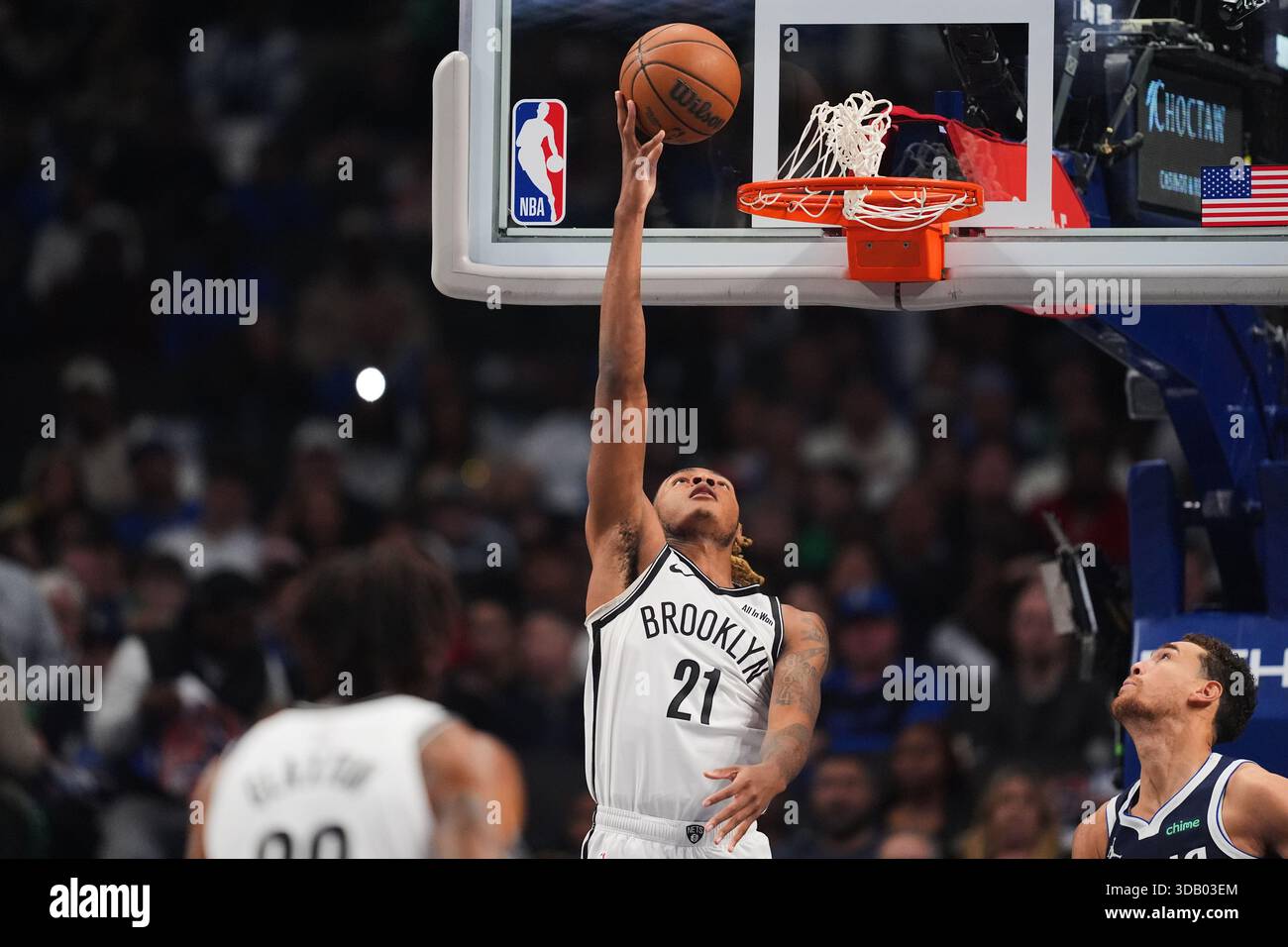 Brooklyn Nets forward Noah Clowney (21) takes a shot as Dallas ...