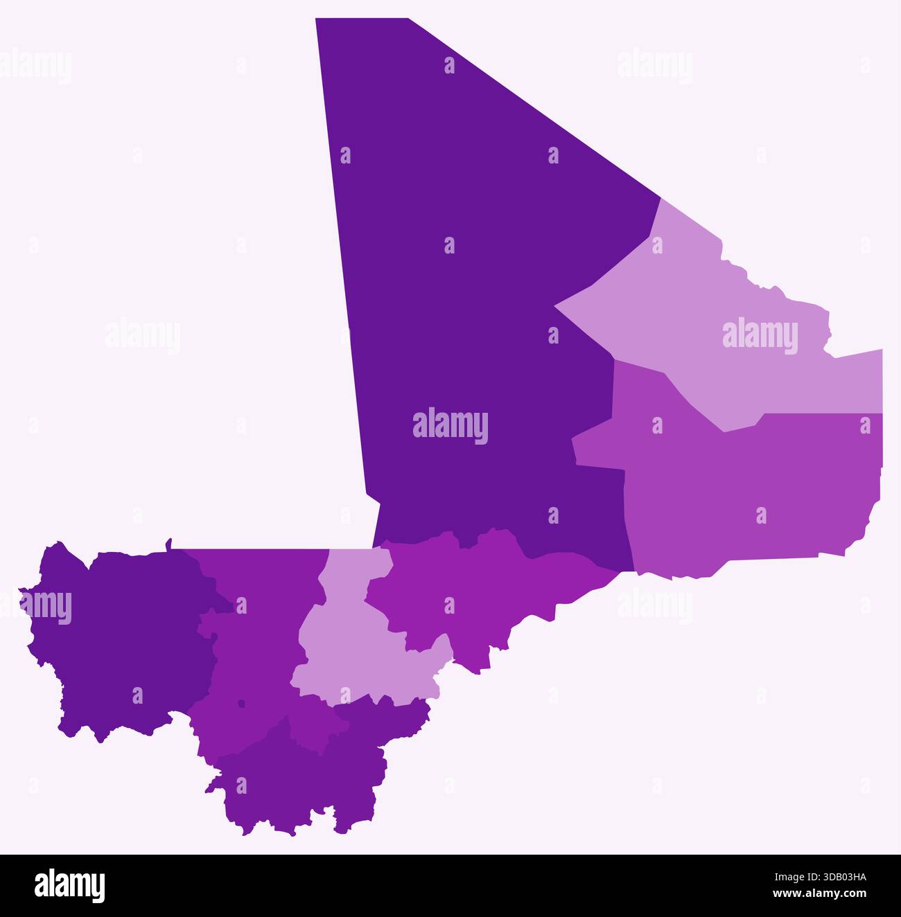 Map of Mali with regions. Just a simple country border map with region ...