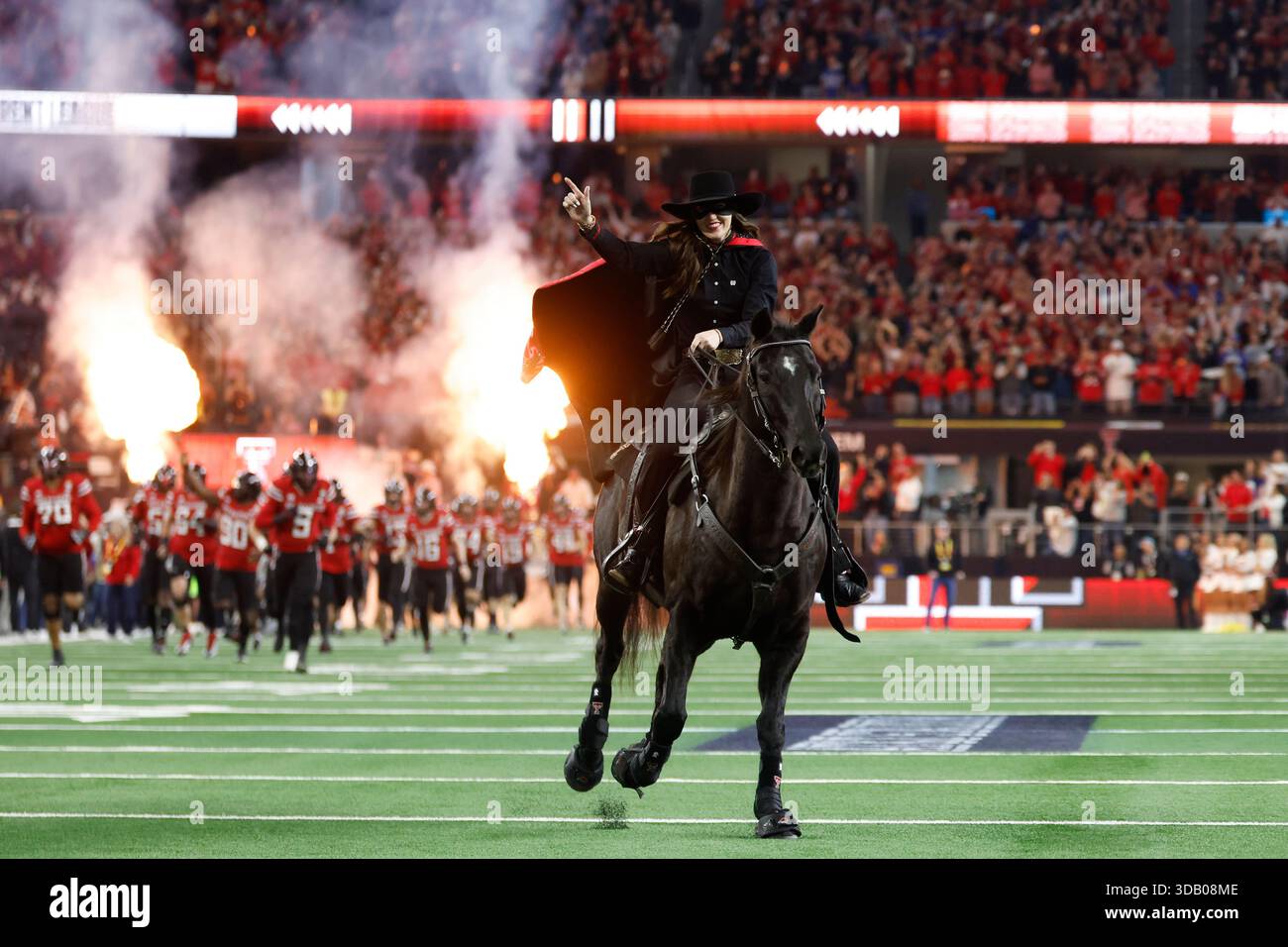 Texas Tech University mascot, the masked rider, takes the field with ...