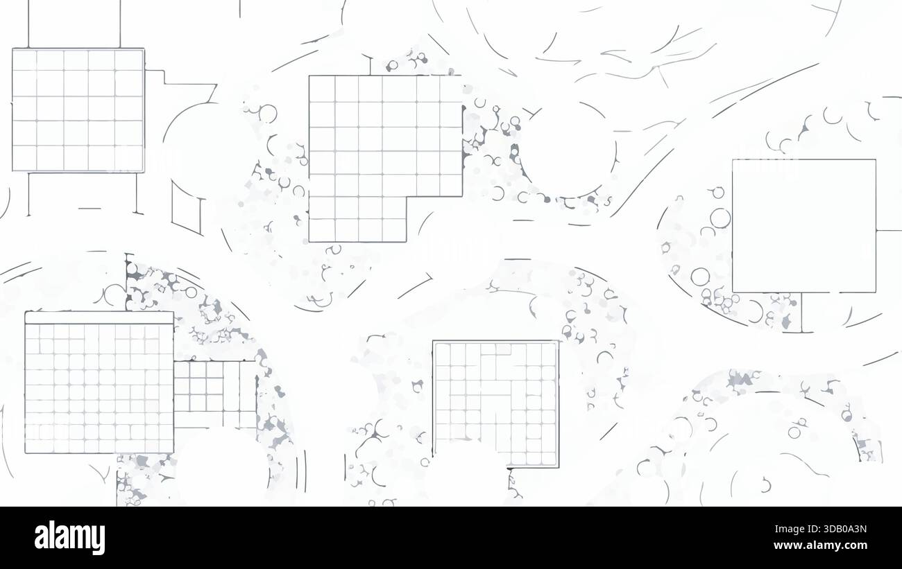 Abstract architectural blueprint sketch with grid patterns and organic ...