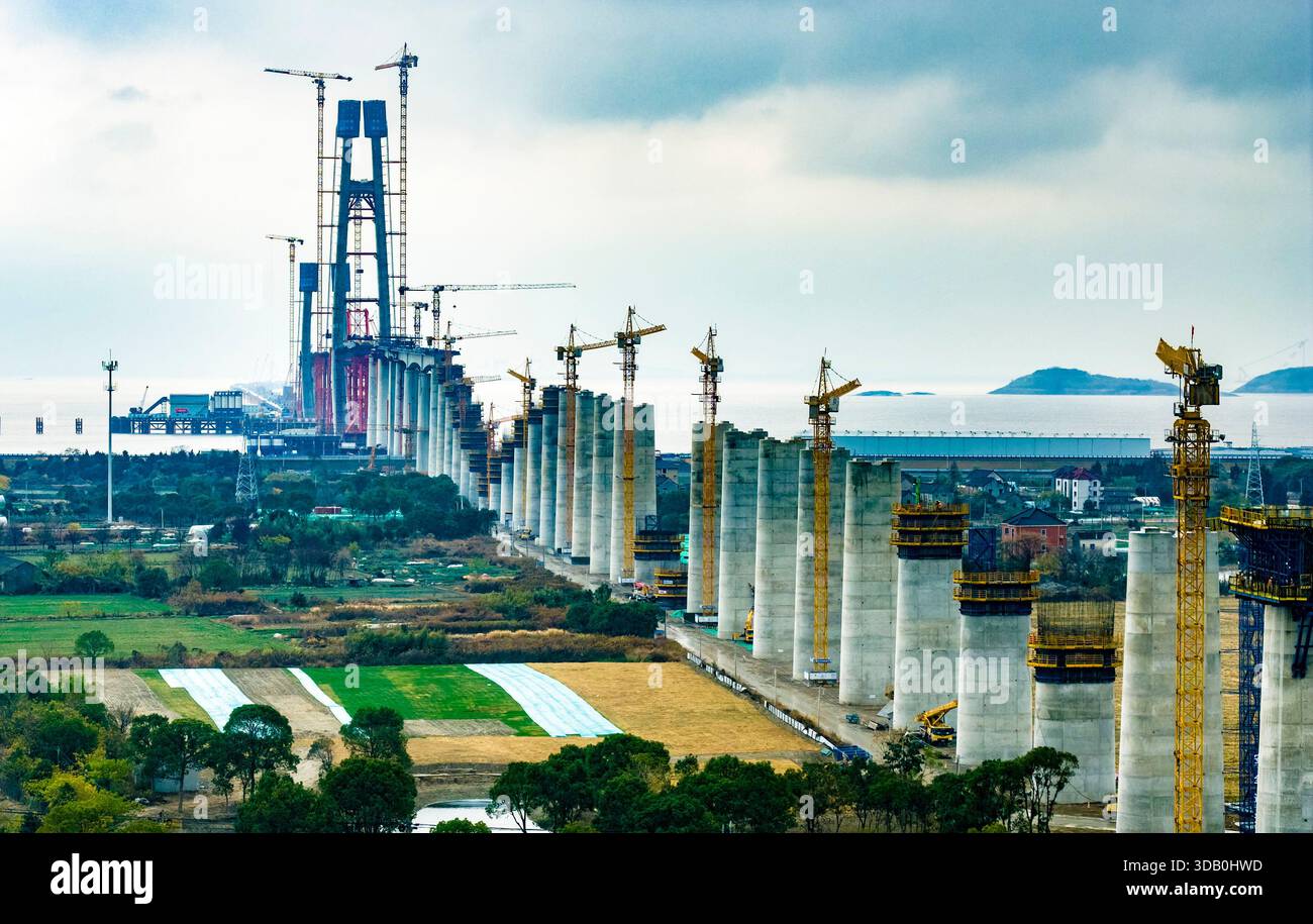 Aerial view of the construction site of the Nantong-Suzhou-Jiaxing ...