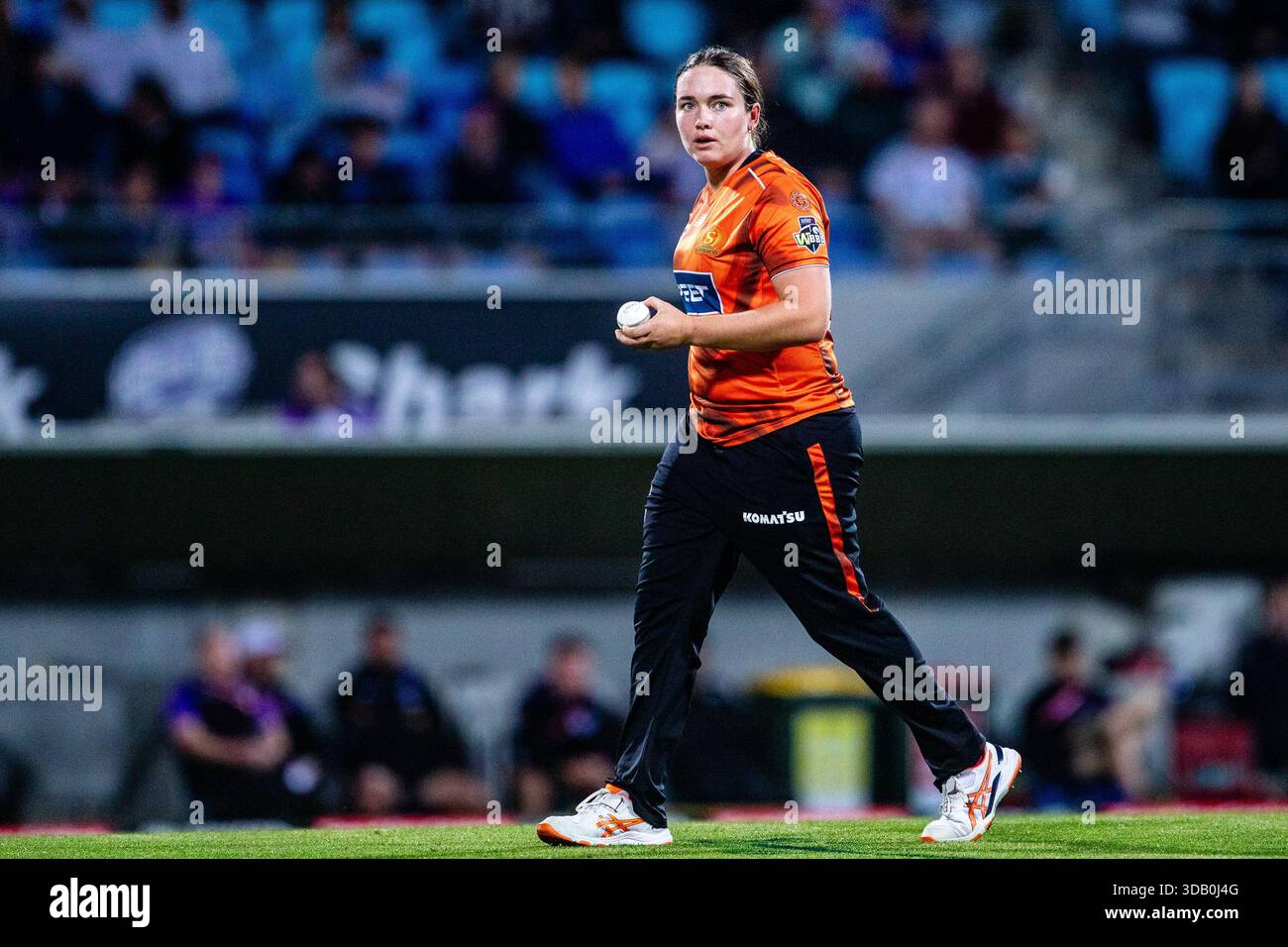 Chloe Ainsworth bowling for Perth Scorchers during the WBBL Final match ...
