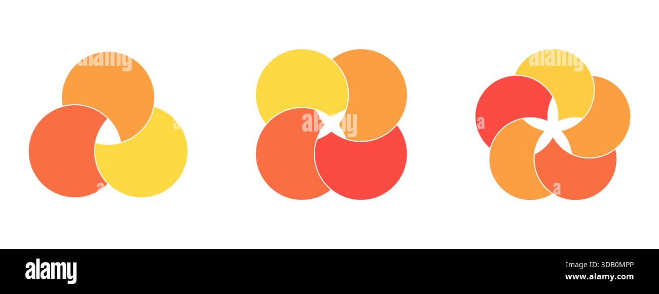 Graphical Venn diagram infographic sections. Overlapping circle shapes ...