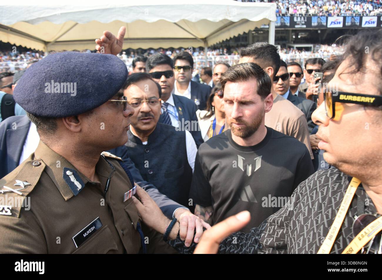 Argentina soccer icon Messi is with West Bengal State Sports Minister Aroop Biswas, Bidhannagar ...