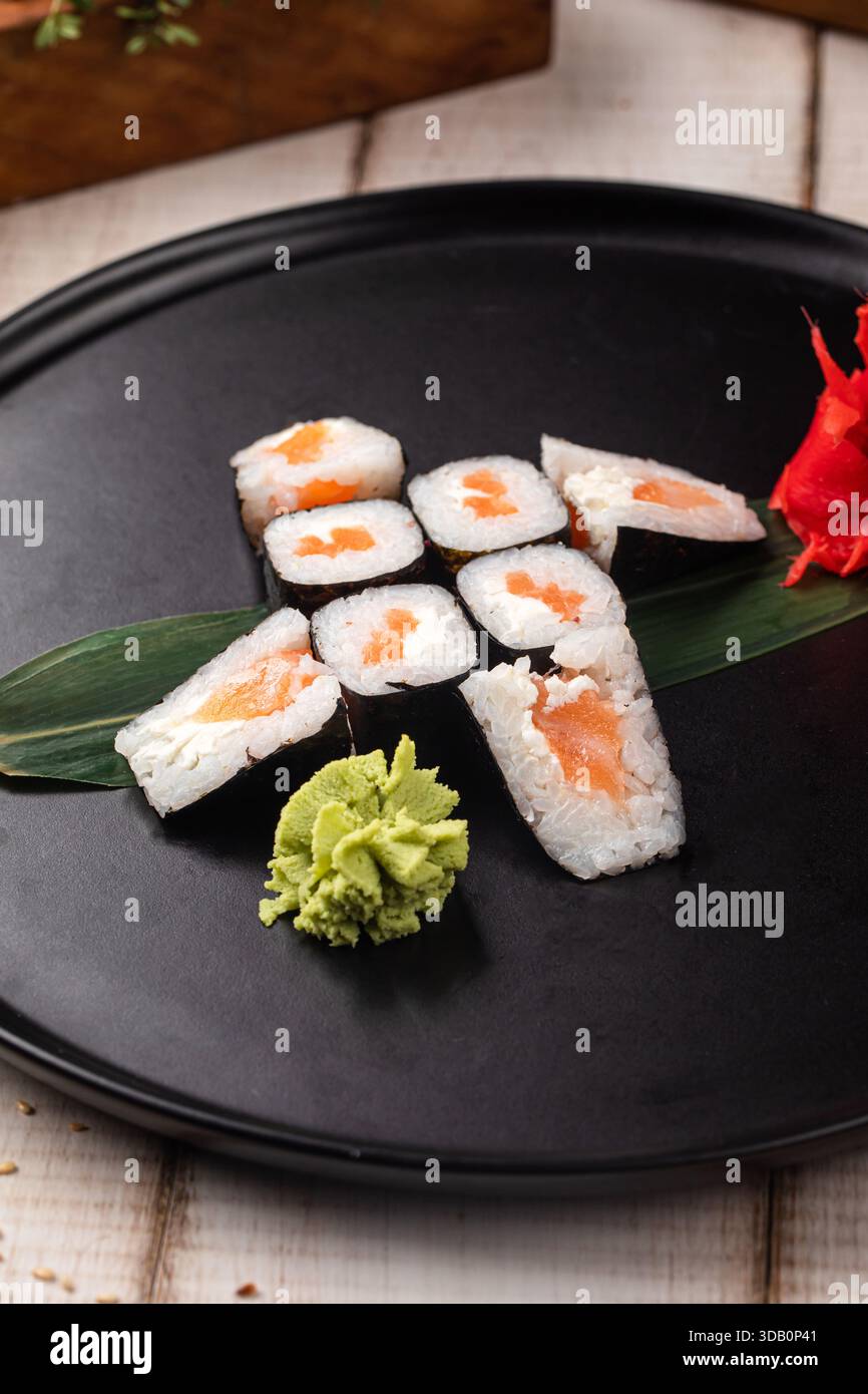 Salmon maki sushi rolls hi-res stock photography and images - Alamy