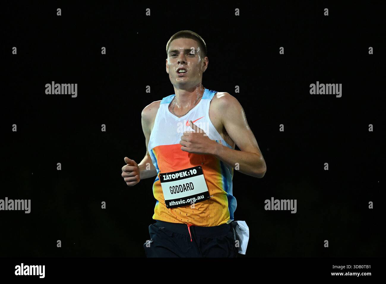 Adam Goddard in action during the Mens Zatopek 10000 metre race during ...
