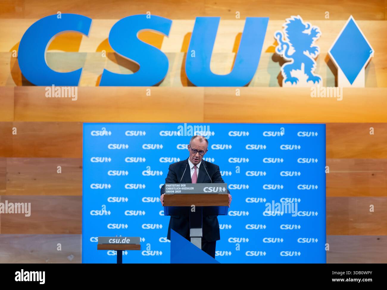 German Federal Chancellor Friedrich Merz speaks at the CSU party ...