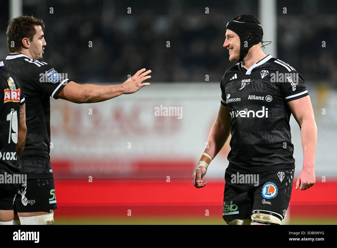 Yann Peysson of Brive and Hendre Stassen of Brive during the Pro D2 ...