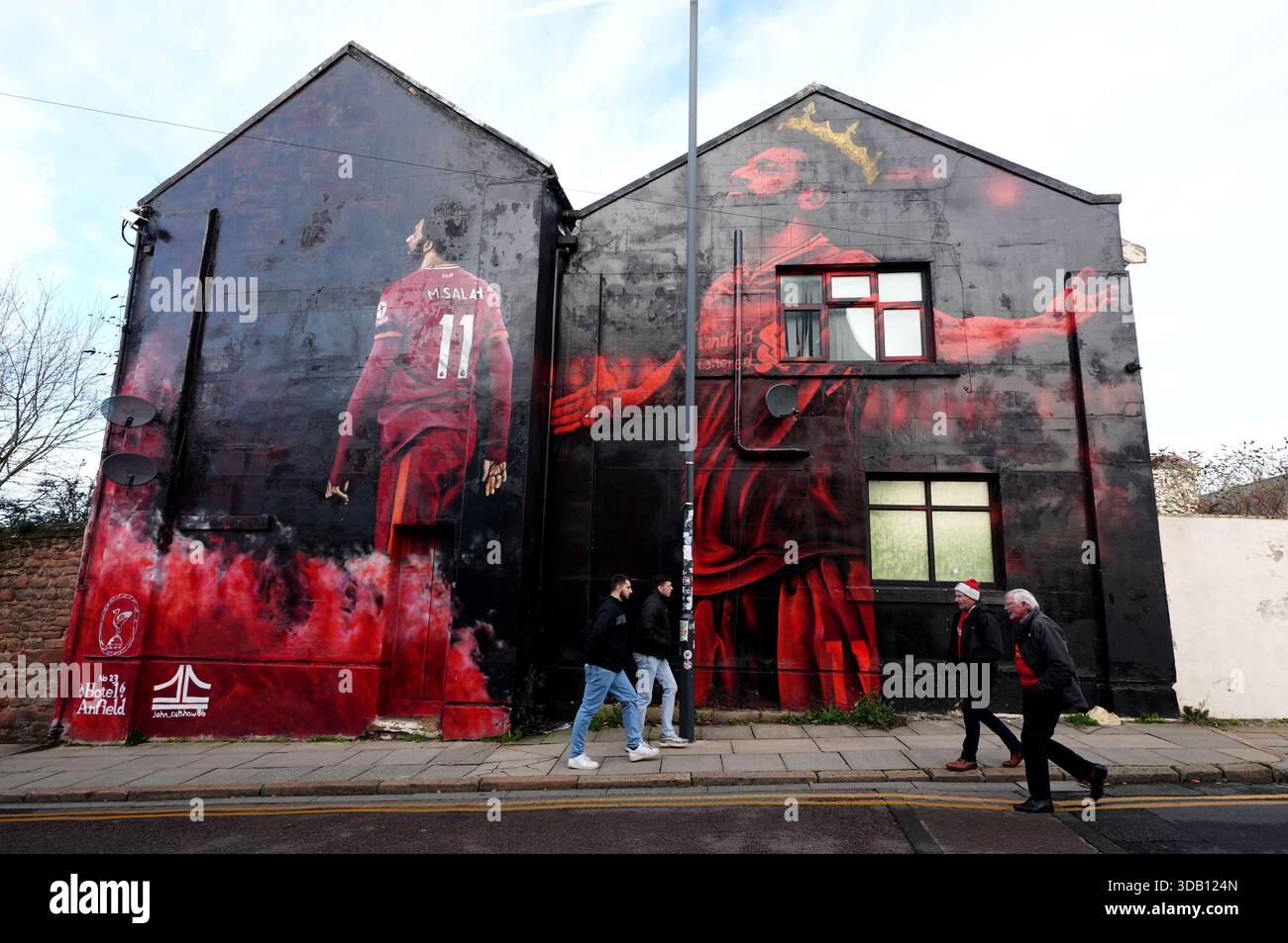 A mural of Liverpool's Mohamed Salah near the ground ahead of the ...