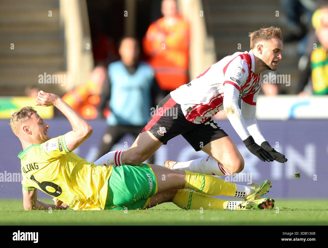 Norwich City's Harry Darling tackles Southampton's Taylor Harwood ...