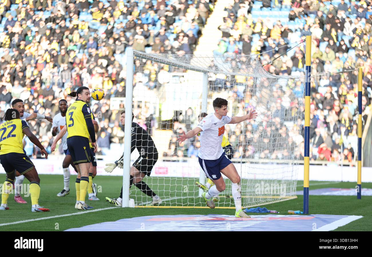 Preston North End's Jordan Storey celebrates scoring his sides opening ...