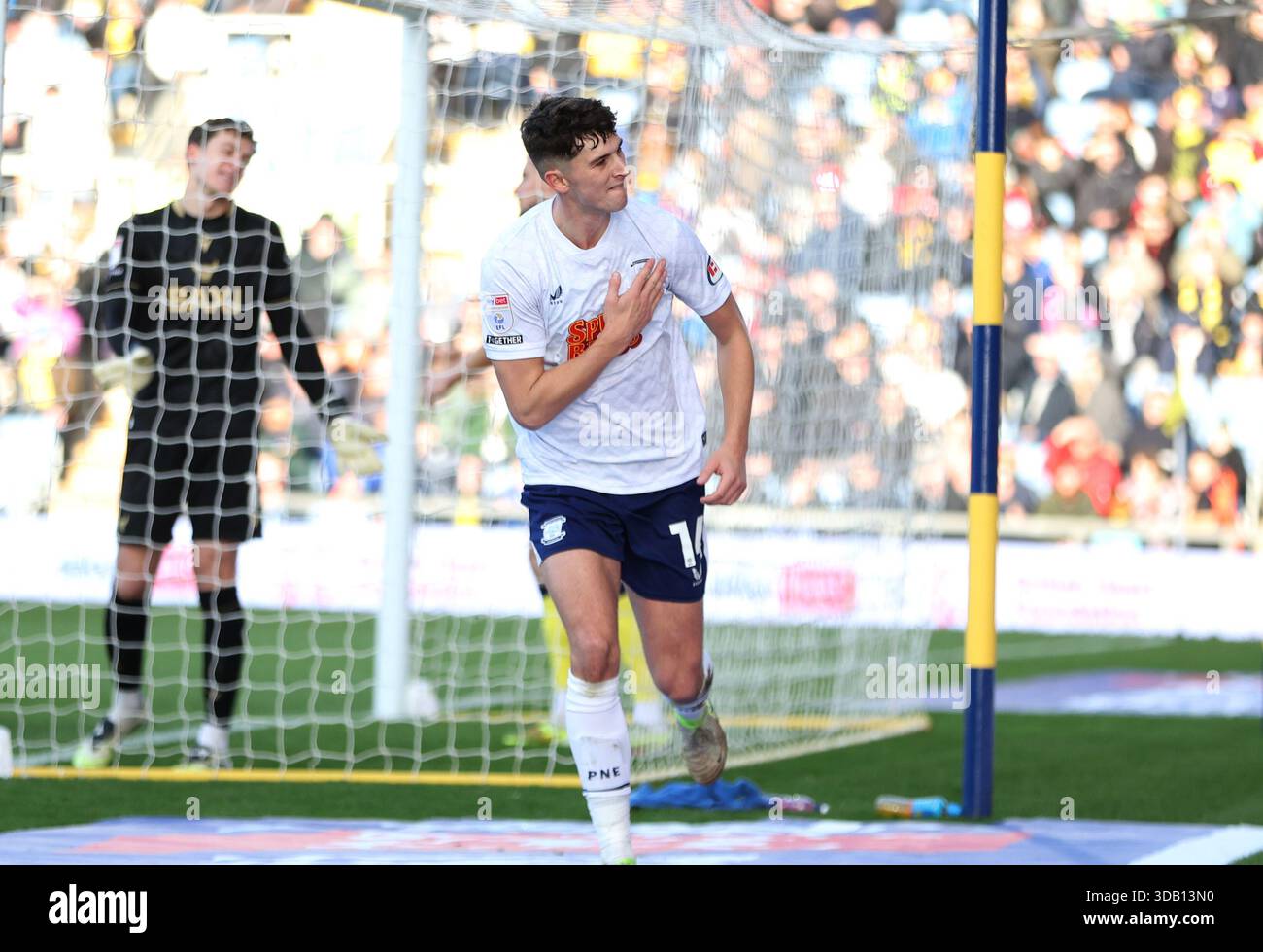 Preston North End's Jordan Storey celebrates scoring his sides opening ...