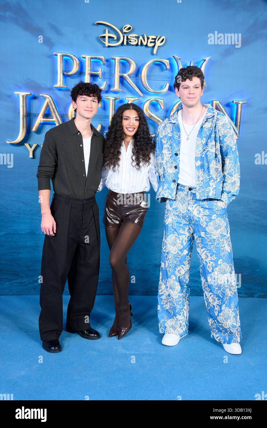 Madrid. Spain. 20251213, Charlie Bushnell, Dior Goodjohn, Daniel Diemer attends ‘Percy Jackson ...