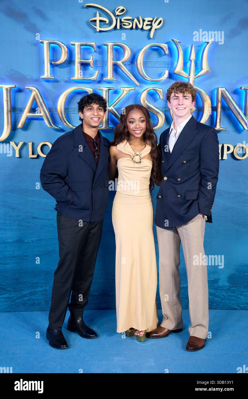 Madrid. Spain. 20251213, Aryan Simhadri, Leah Sava' Jeffries, Walker Scobell attends ‘Percy ...