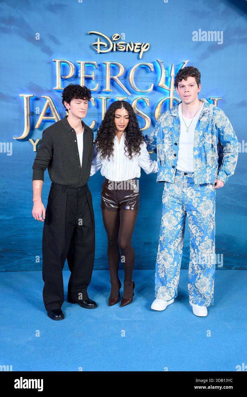 Madrid. Spain. 20251213, Charlie Bushnell, Dior Goodjohn, Daniel Diemer attends ‘Percy Jackson ...