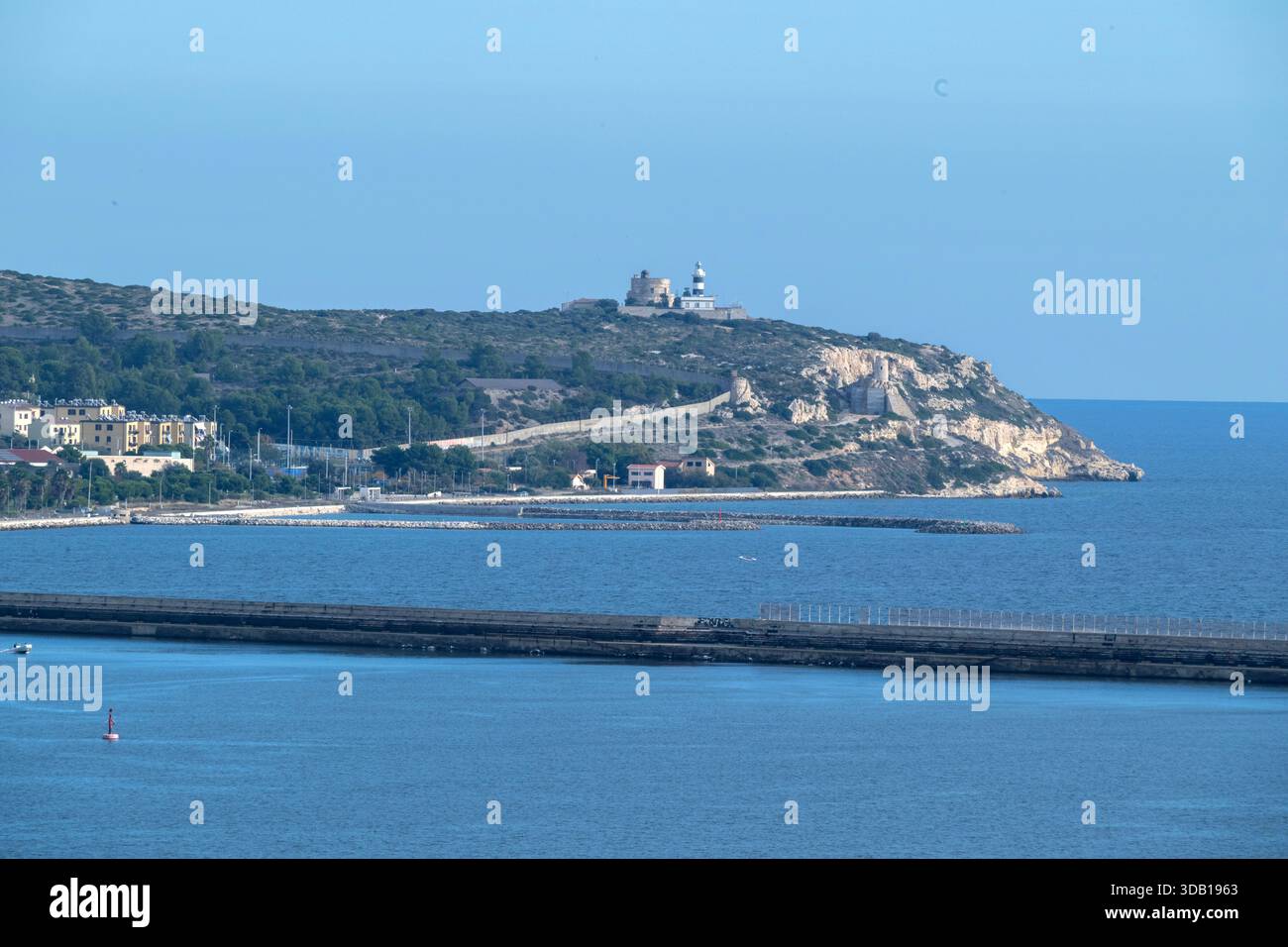Shoreline of the Port of Cagliari in Sardinia, Italy from a cruise ship ...