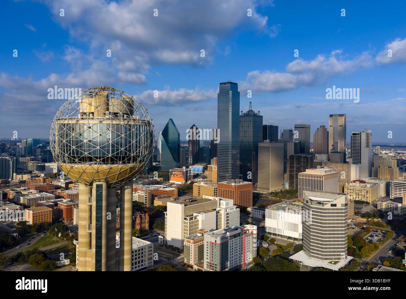 DALLAS, TX USA - December 07, 2025: Aerial view of Dallas reveals a ...