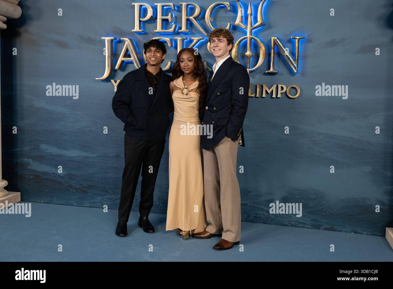 (L-R) Actors Aryan Simhadri, Leah Jeffries and Walker Scobell attend the "Percy Jackson And The ...