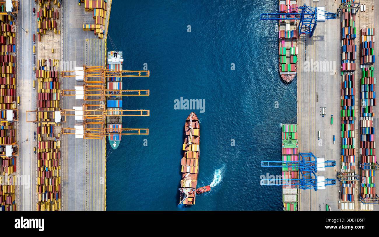 Aerial view cargo container ships hi-res stock photography and images ...