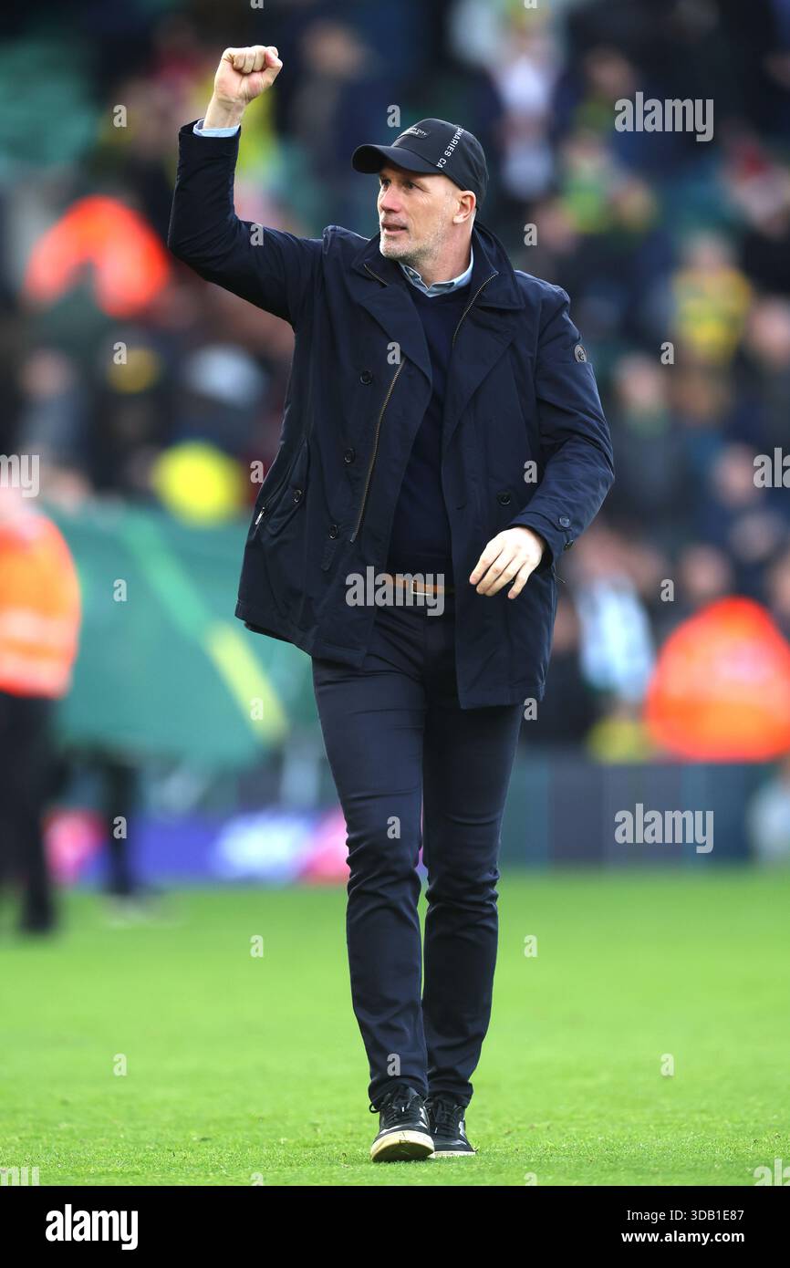 Norwich City manager Philippe Clement salutes the fans following the ...