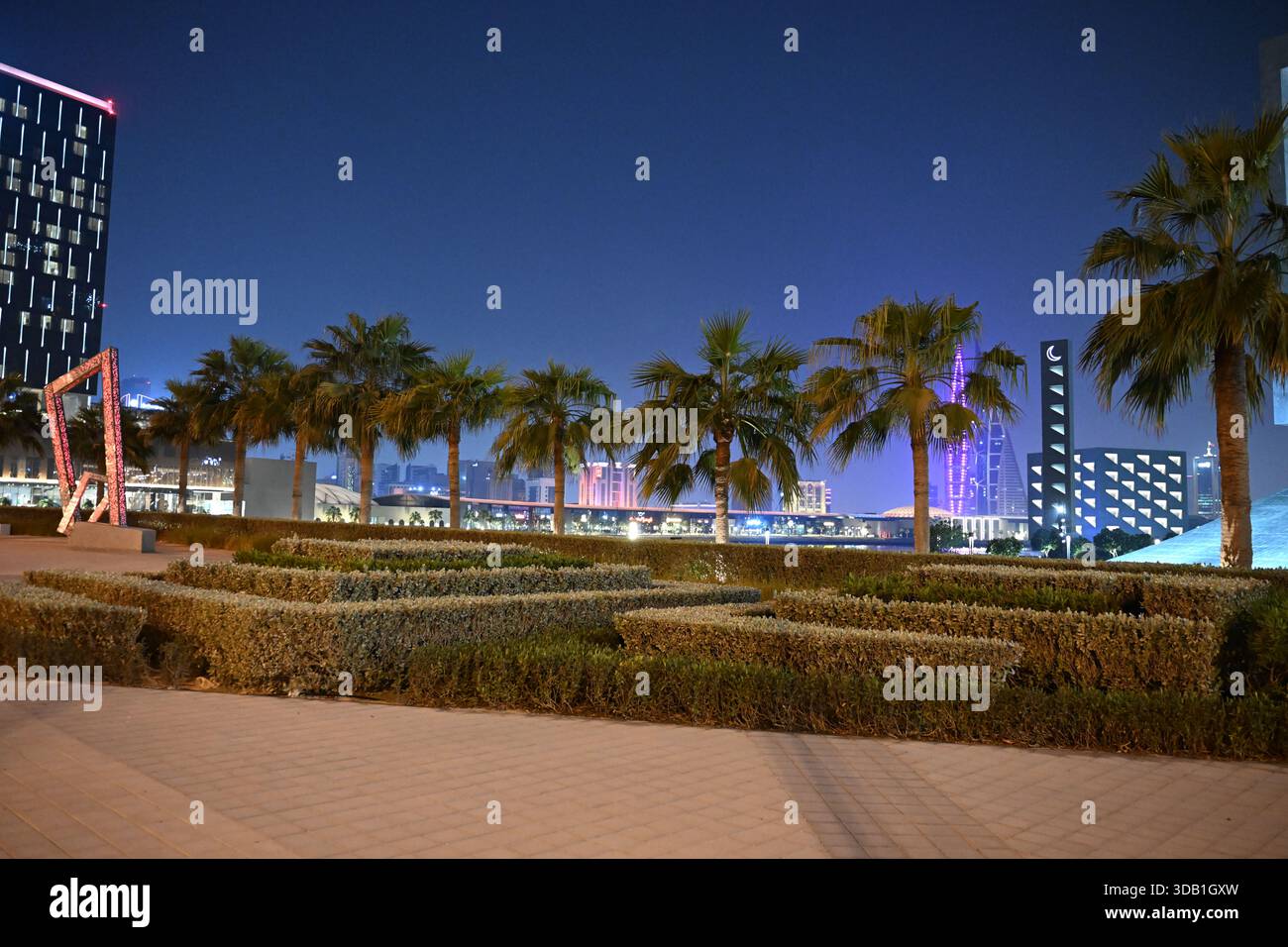 Bahrain, Manama, Bahrain Bay, Four Season Bridge 1 - aerial view over ...