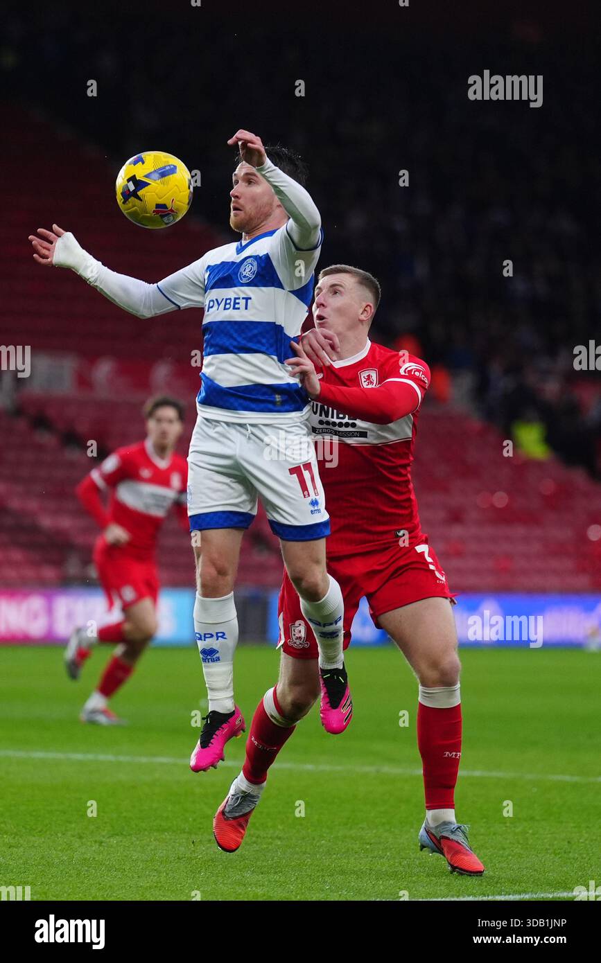 Middlesbrough Matt Targett (right) and Queens Park Rangers' Paul Smyth ...