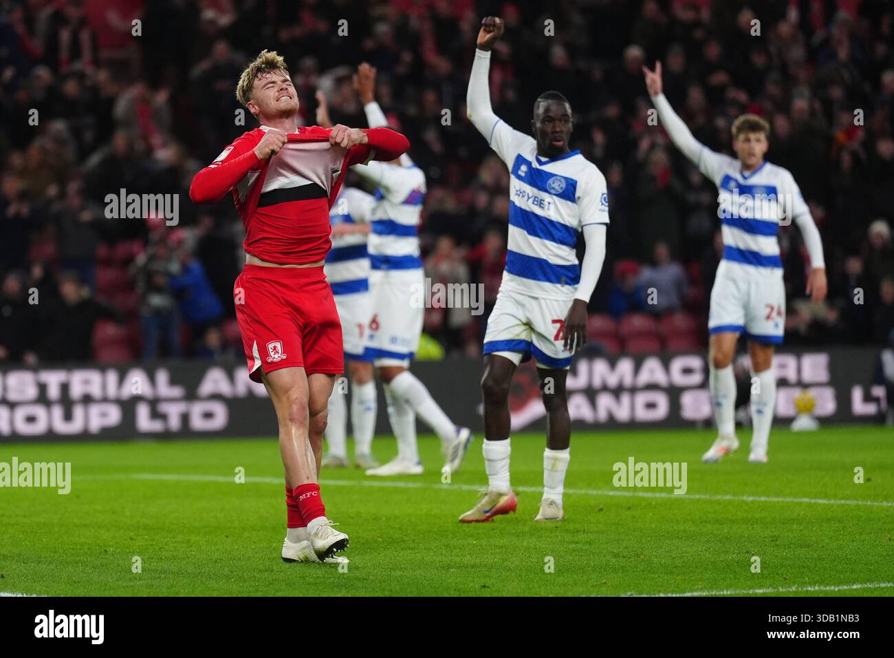 Middlesbrough's Tommy Conway (left) reacts after his goal is disallowed ...
