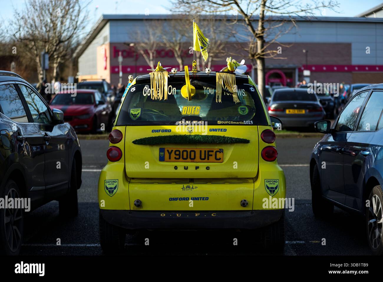 An Oxford United fan's car outside the Kassam Stadium during the Sky ...