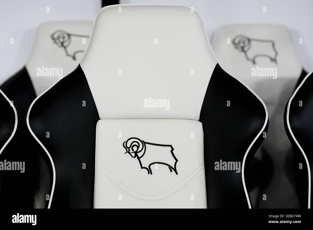 Derby County badge on a dugout seat during the Sky Bet Championship ...