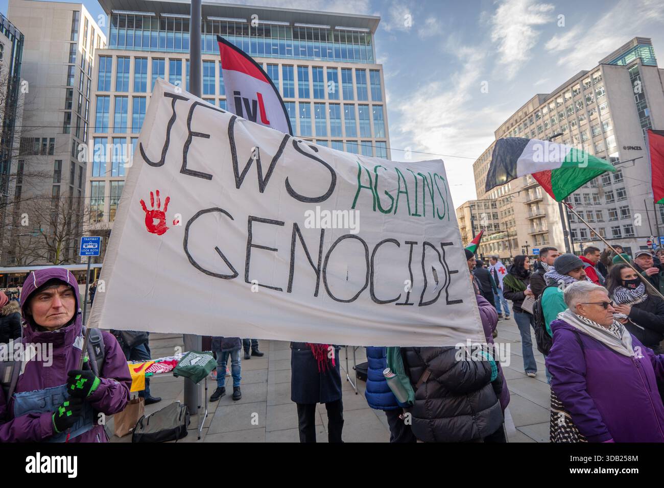 Jews against genocide banner.Protest to commemorate 8th December 1987 ...
