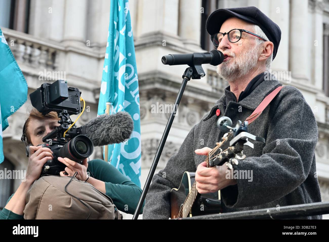 London, UK. Stand Up to Racism Demonstration. Singer-songwriter Billy ...