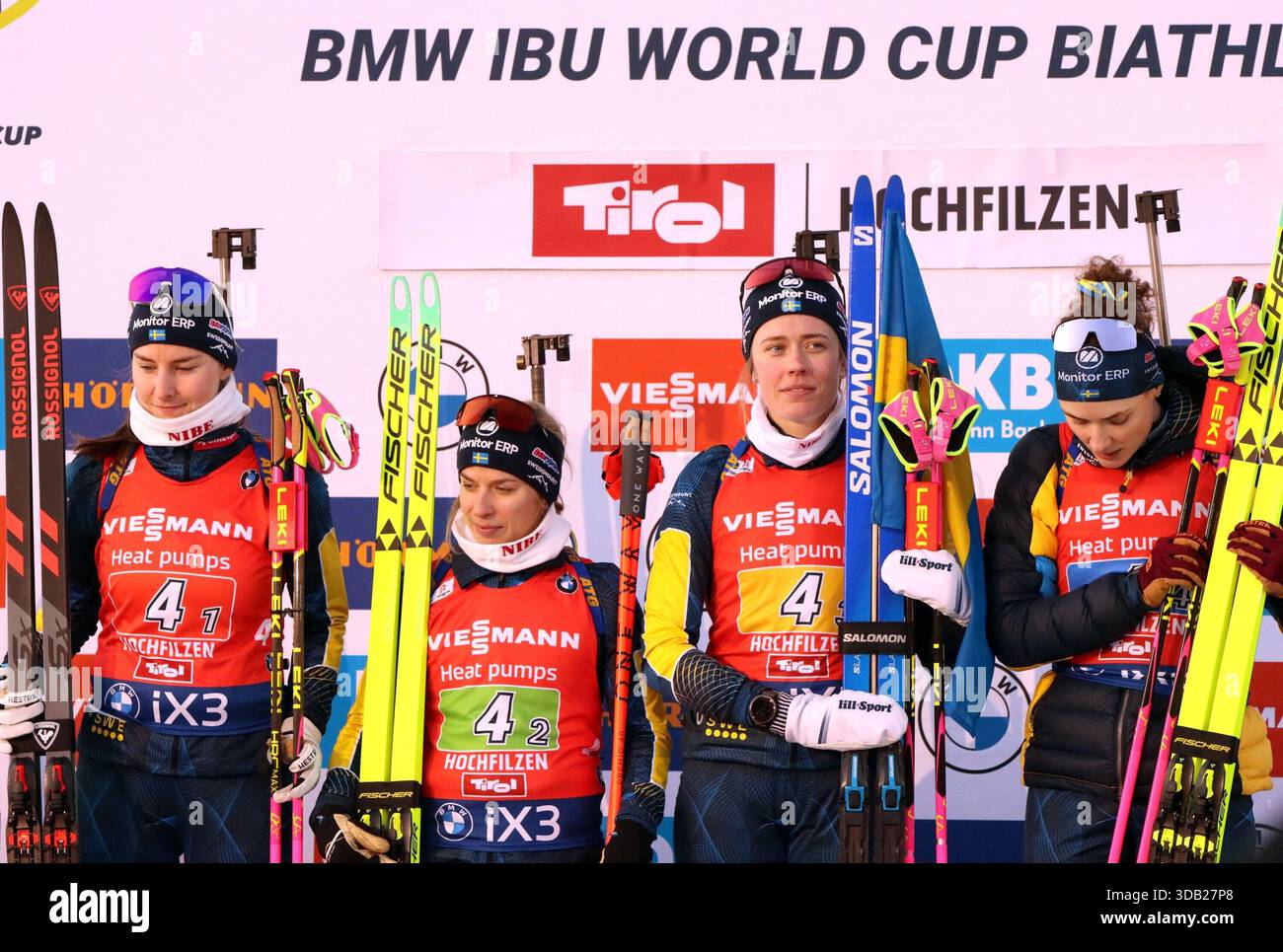HOCHFILZEN, AUSTRIA - December 13: Relay Team SWE happy at the podium ...