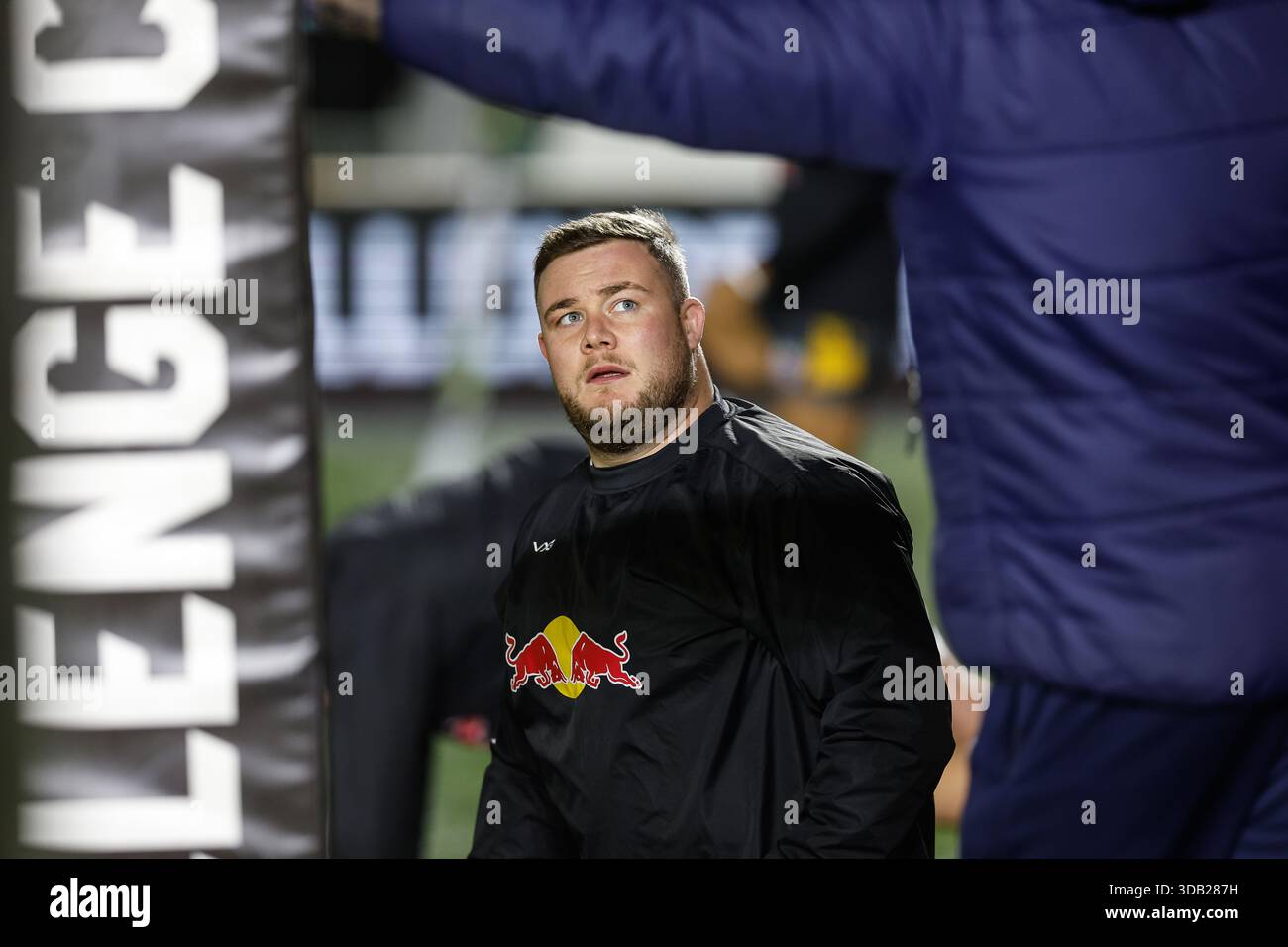 Murray McCallum of Newcastle Red Bulls warms up for the European Rugby ...